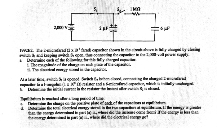 Solved The 2 Microfarad 2 X 10 6 Farad Capacitor Shown In