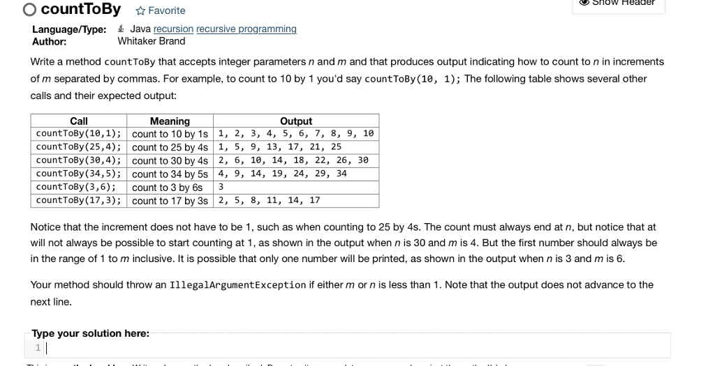 Solved Show Header OcountT0By ☆Favorite Java recursion | Chegg.com