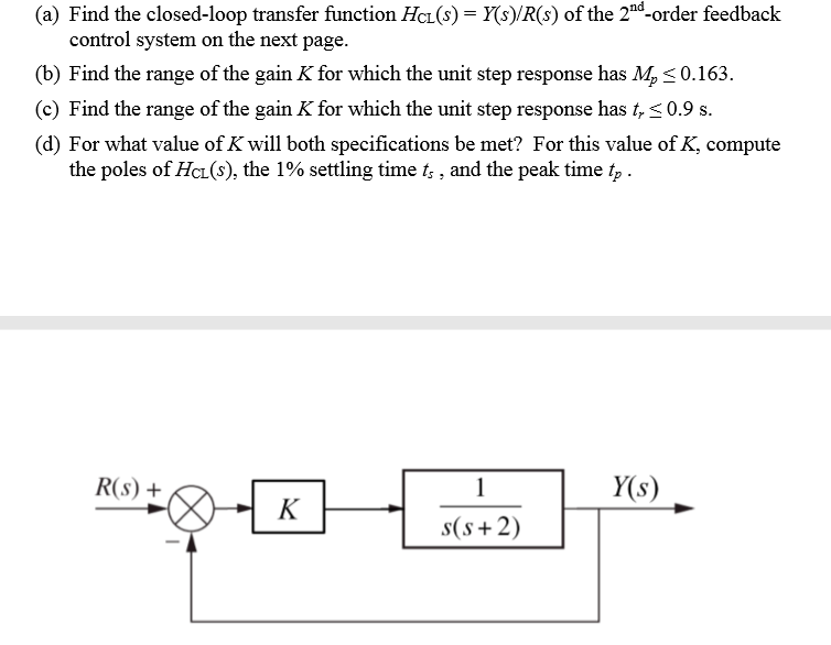 Solved (a) Find the closed-loop transfer function HcL(s)- | Chegg.com