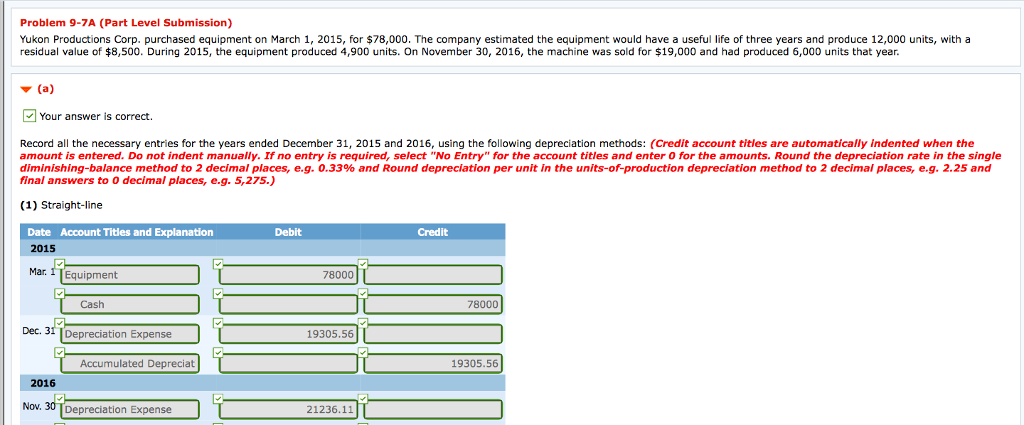 Solved Problem 9-7A (Part Level Submission) Yukon | Chegg.com