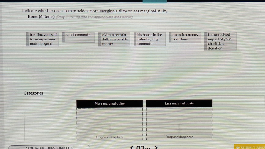 Solved Indicate whether each item provides more marginal | Chegg.com