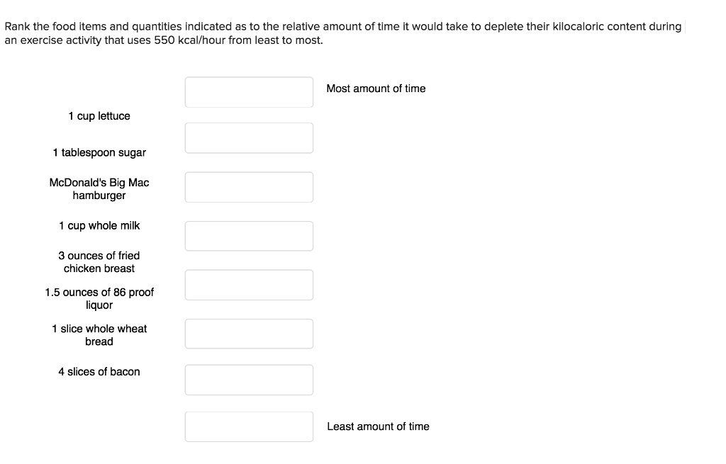 Solved Rank the food items and quantities indicated as to | Chegg.com