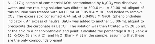 Solved A 1.217-g sample of commercial KOH contaminated by | Chegg.com