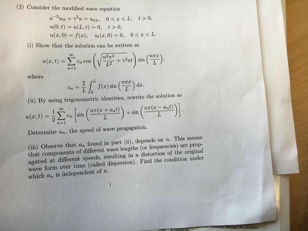 Solved Consider the modified wave equation (i) Show that the | Chegg.com