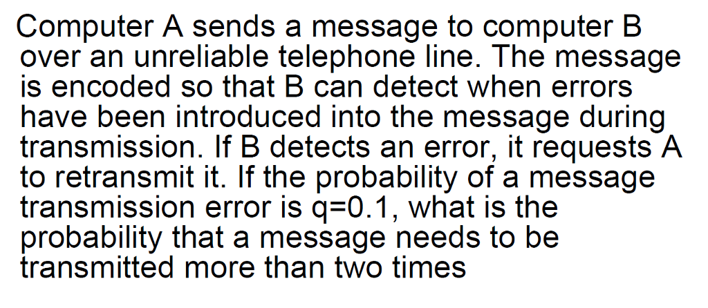 Solved Computer A sends a message to computer B over an | Chegg.com