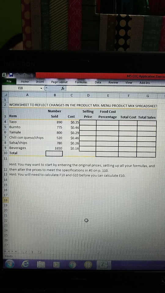 Solved Determining Menu Prices CMAPTER4 APPLICATION EXERCISE | Chegg.com