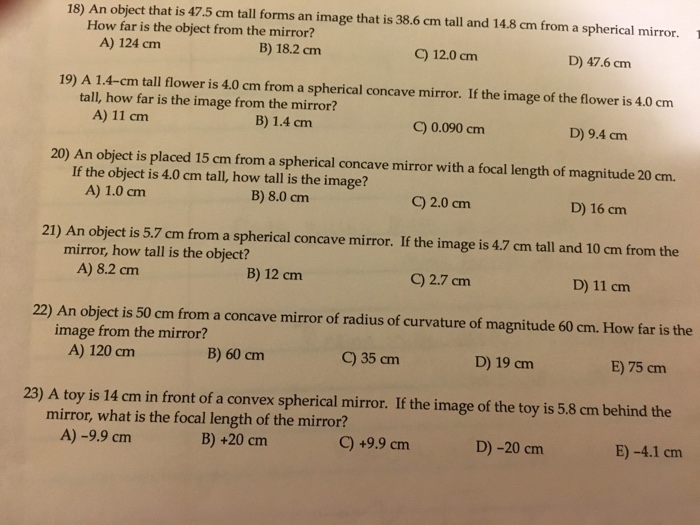 Solved An object that is 47.5 cm tall forms an image that is | Chegg.com