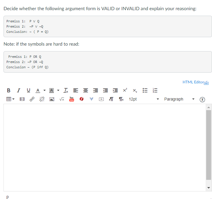 Solved Decide whether the following argument form is VALID | Chegg.com