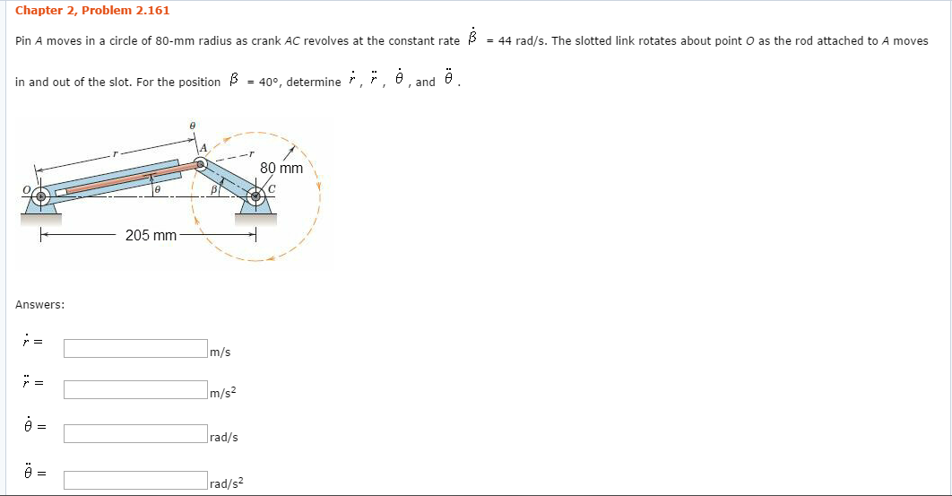 Solved Pin A moves in a circle of 80-mm radius as crank AC | Chegg.com