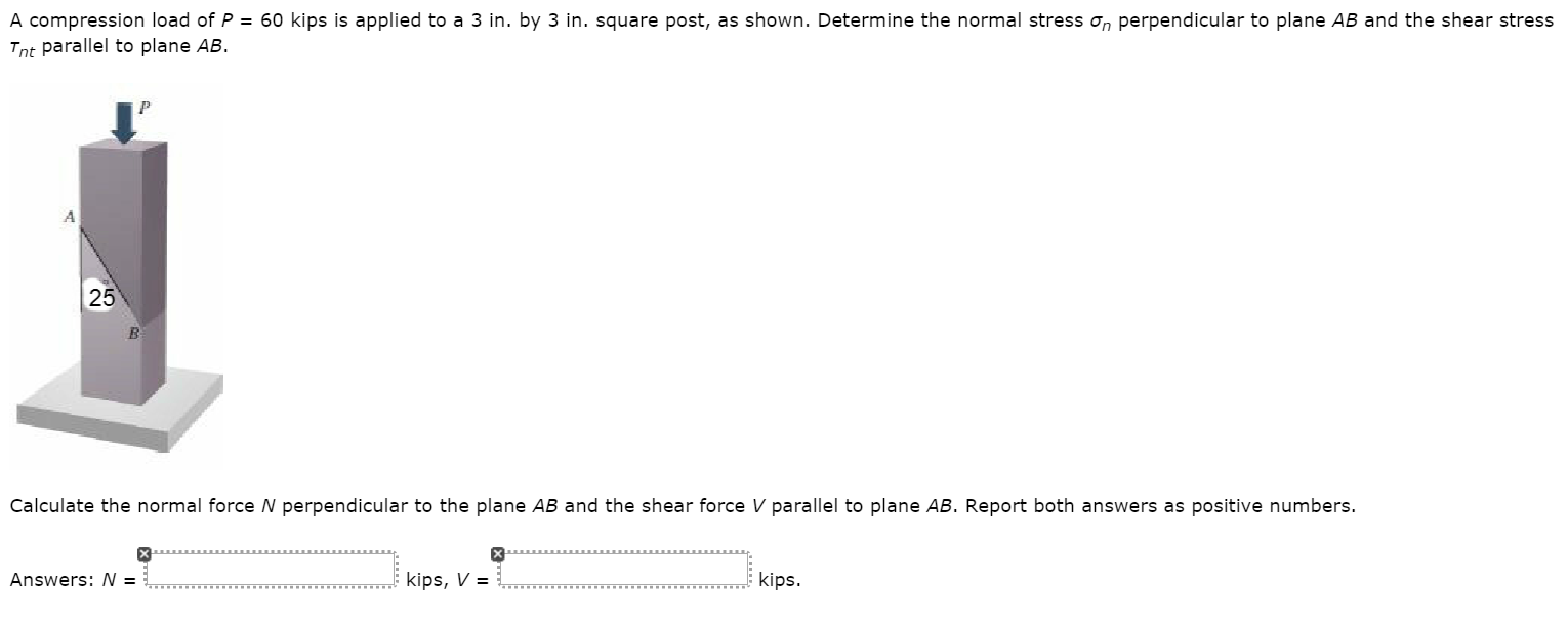 Solved A compression load of P = 60 kips is applied to a 3 | Chegg.com