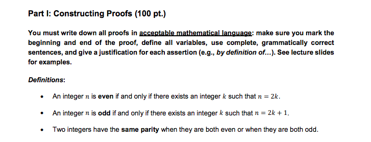 Solved Part l: Constructing Proofs (100 pt.) begimingand end | Chegg.com