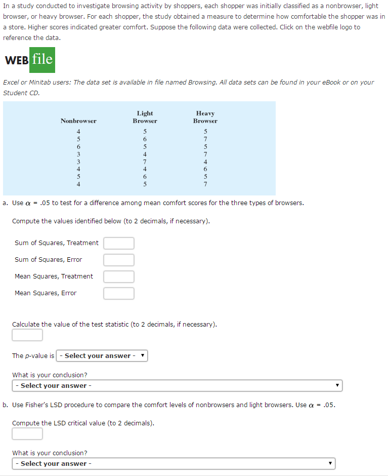 Solved In a study conducted to investigate browsing activity | Chegg.com