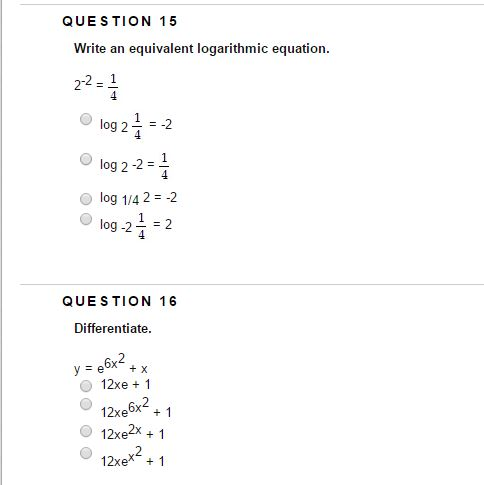 Solved Write an equivalent logarithmic equation. 2^-2 = 1/4 | Chegg.com