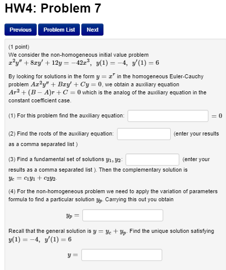Solved HW4: Problem 7 Previous Problem List Next (1 point) | Chegg.com