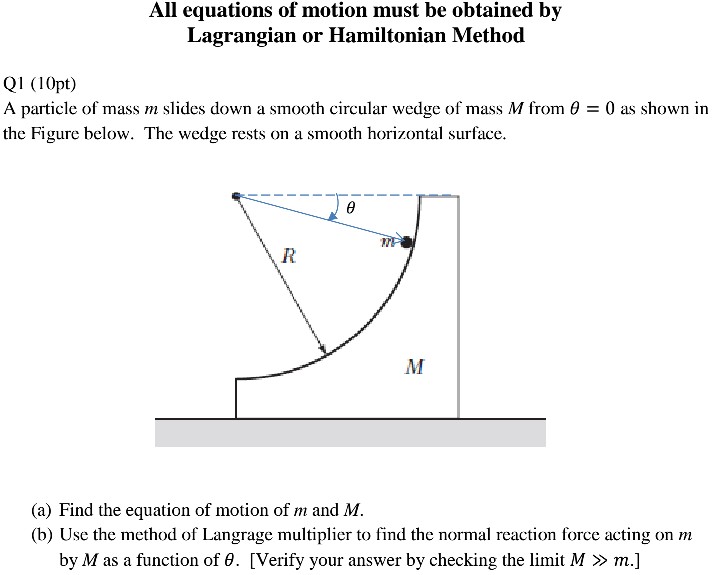 Solved All equations of motion must be obtained by | Chegg.com