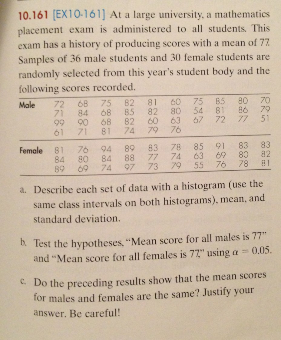 Solved At a large university, a mathematics placement exam | Chegg.com