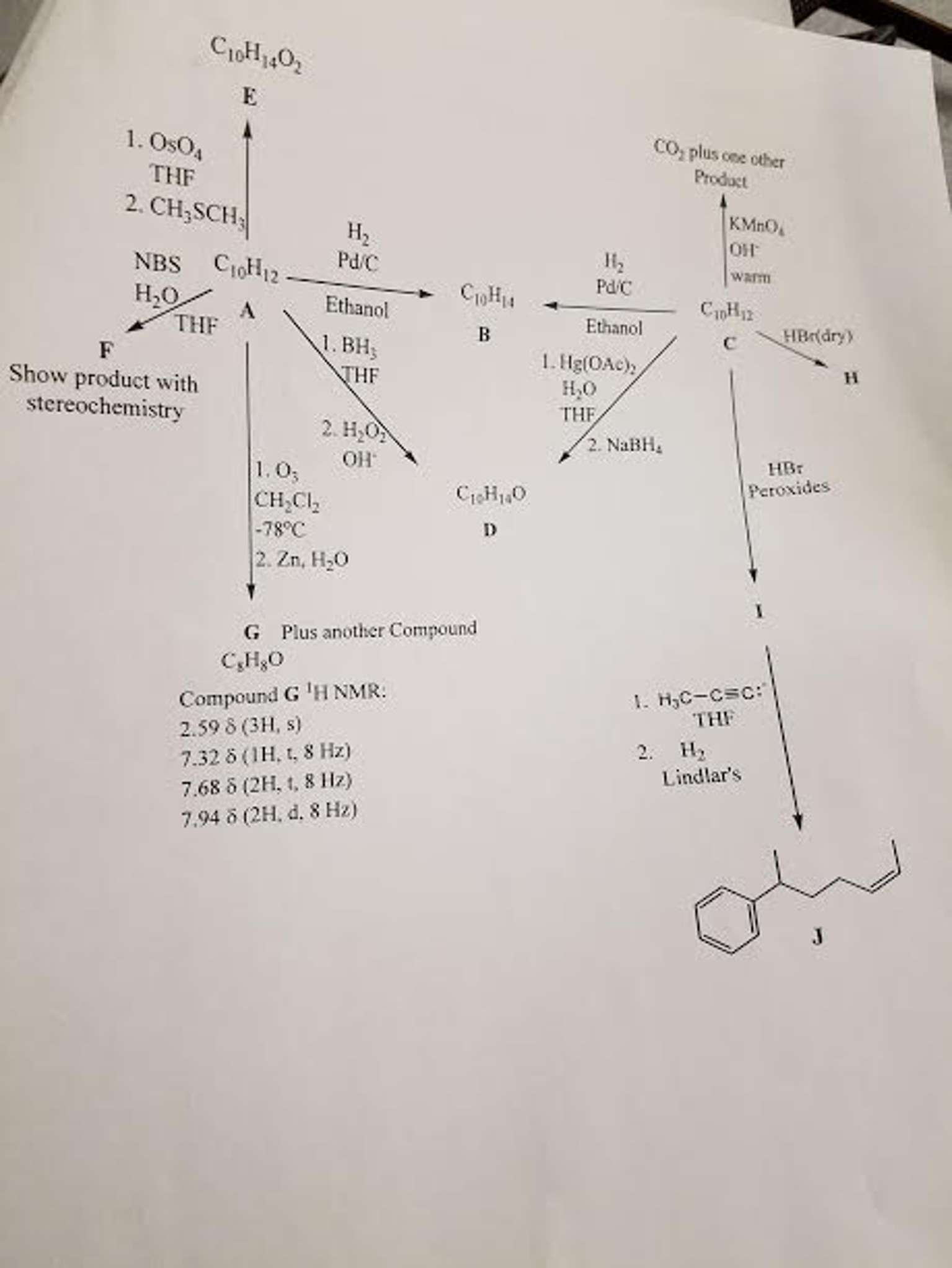 Solved C10H1402 1. OsO4 THF 2. CH3SCH PdC NBS C10H12 CIOH | Chegg.com