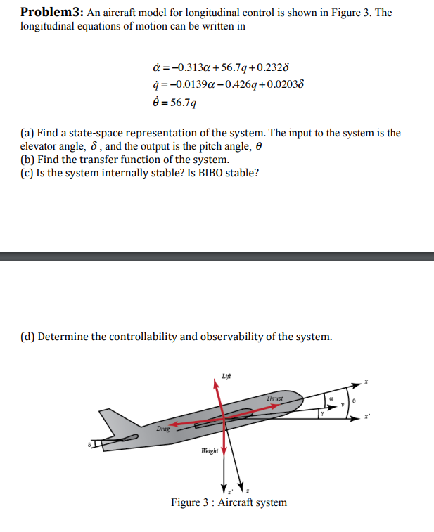 Solved Problem3: An aircraft model for longitudinal control | Chegg.com Solved Problem3: An aircraft model for longitudinal control | Chegg.com