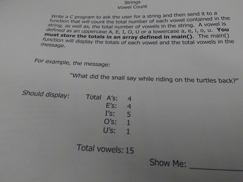 Solved Strings Vowel Count Write a C runction that string, | Chegg.com