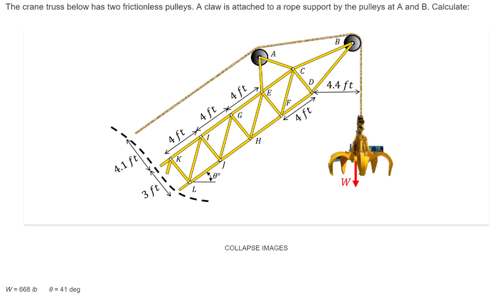 Solved The crane truss below has two frictionless pulleys. A | Chegg.com