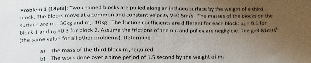 Solved Problem 1 (18pts): Two chained blocks are pulled | Chegg.com