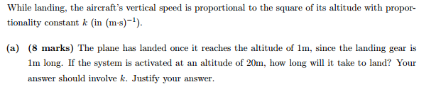 Solved While landing, the aircraft's vertical speed is | Chegg.com