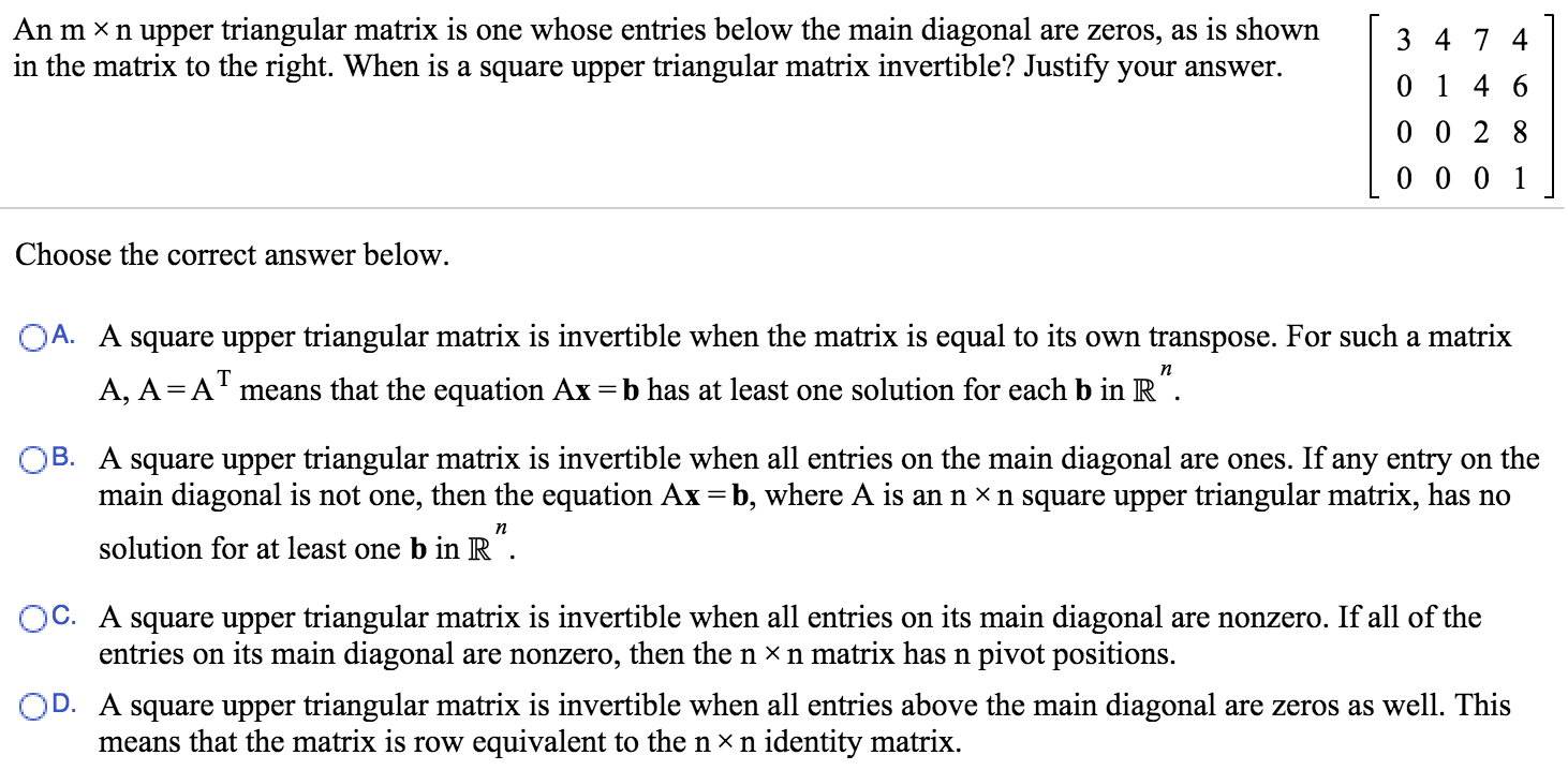 Solved An M X N Upper Triangular Matrix Is One Whose Entries