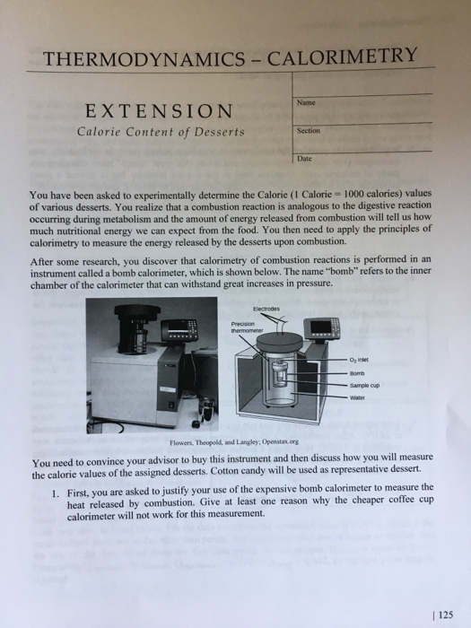 Solved THERMODYNAMICS CALORIMETRY EXTENSION Calorie Content | Chegg.com