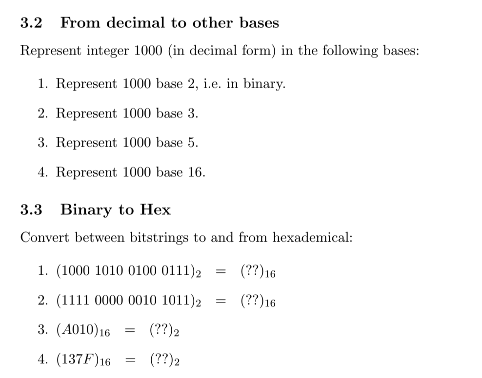 Solved 3.2 From decimal to other bases Represent integer | Chegg.com