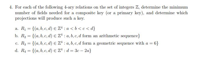 Solved 4. For each of the following 4-ary relations on the | Chegg.com