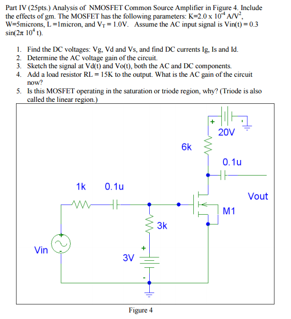 Solved Part IV. Analysis of NMOSFET common Source Amplifier | Chegg.com