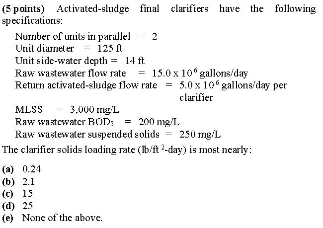 Activated-sludge final clarifiers have the following | Chegg.com