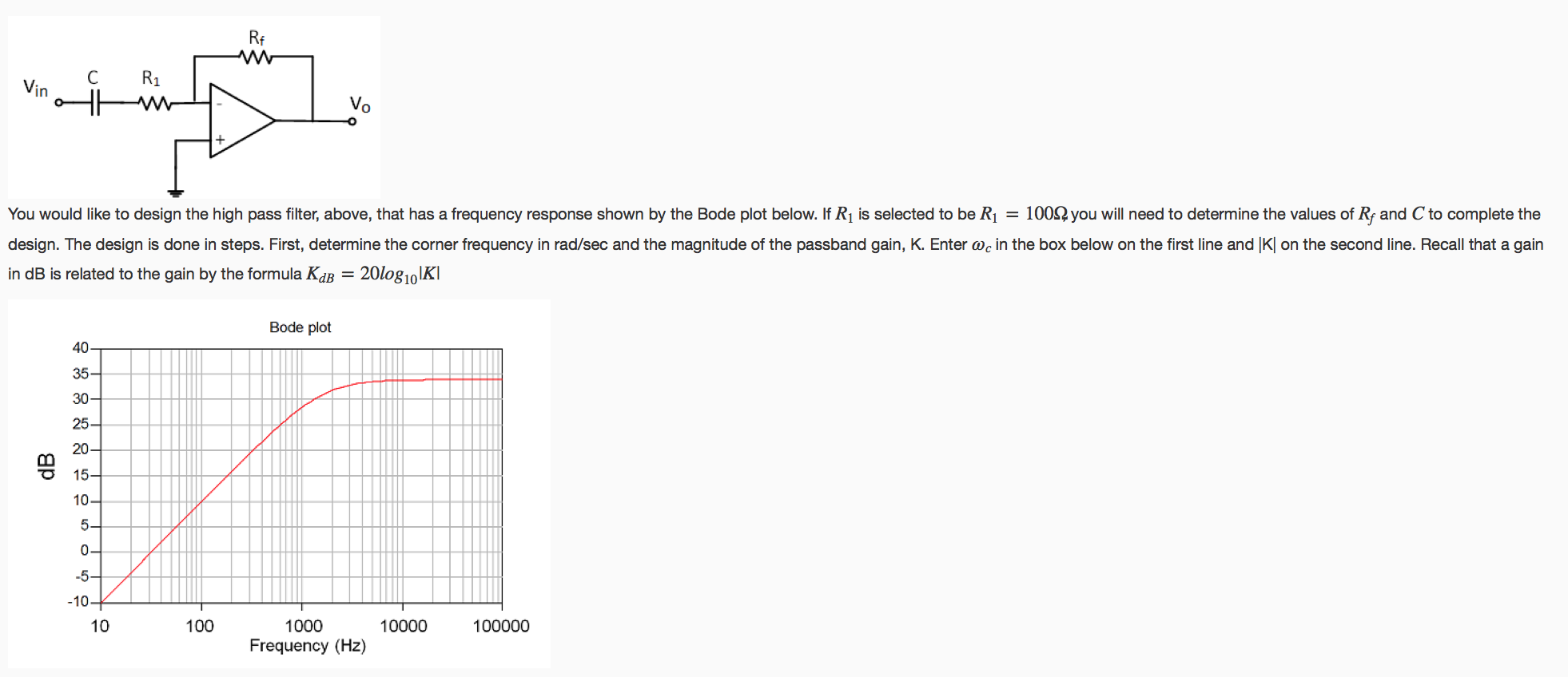 Solved in 0 You would like to design the high pass filter, | Chegg.com
