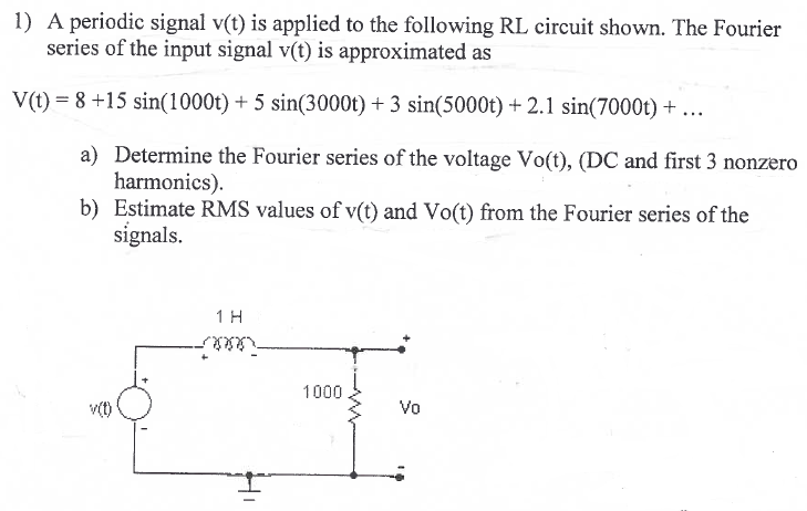 1) A periodic signal v(t) is applied to the | Chegg.com