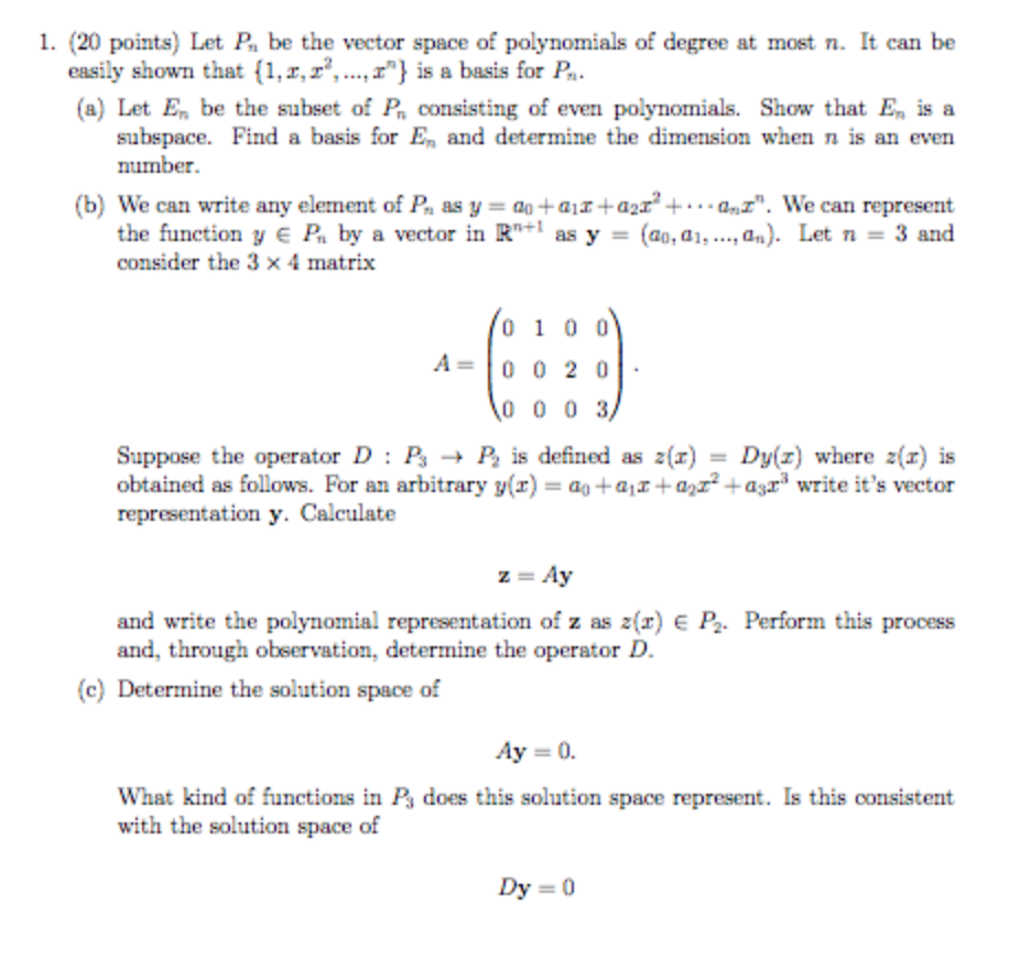 Solved 1. (20 points) Let P, be the vector space of | Chegg.com