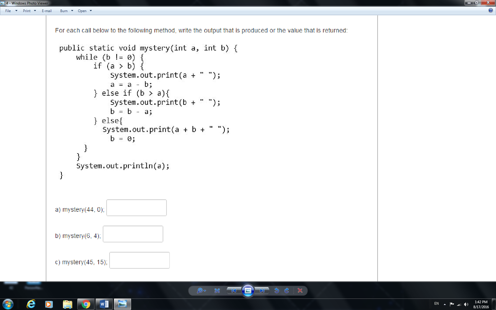 Solved For each call below to the following method, write | Chegg.com