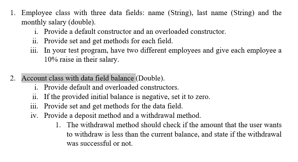 Solved Design the following classes as described and make a | Chegg.com