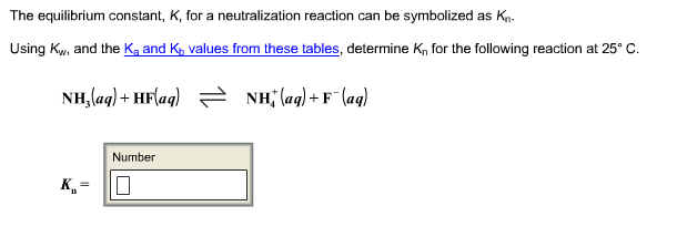 Solved The equilibrium constant, K, for a neutralization | Chegg.com
