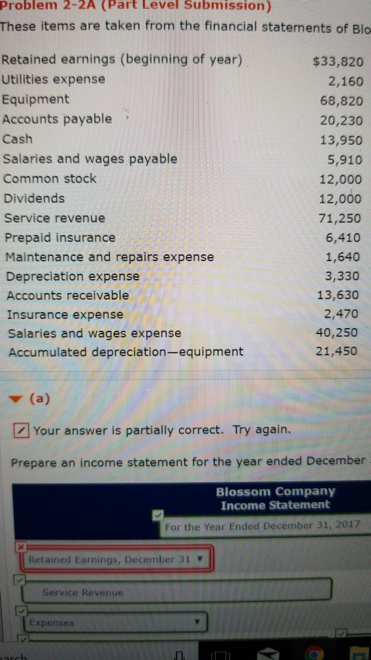 Problem 2-2A (Part Level Submission) These items are | Chegg.com