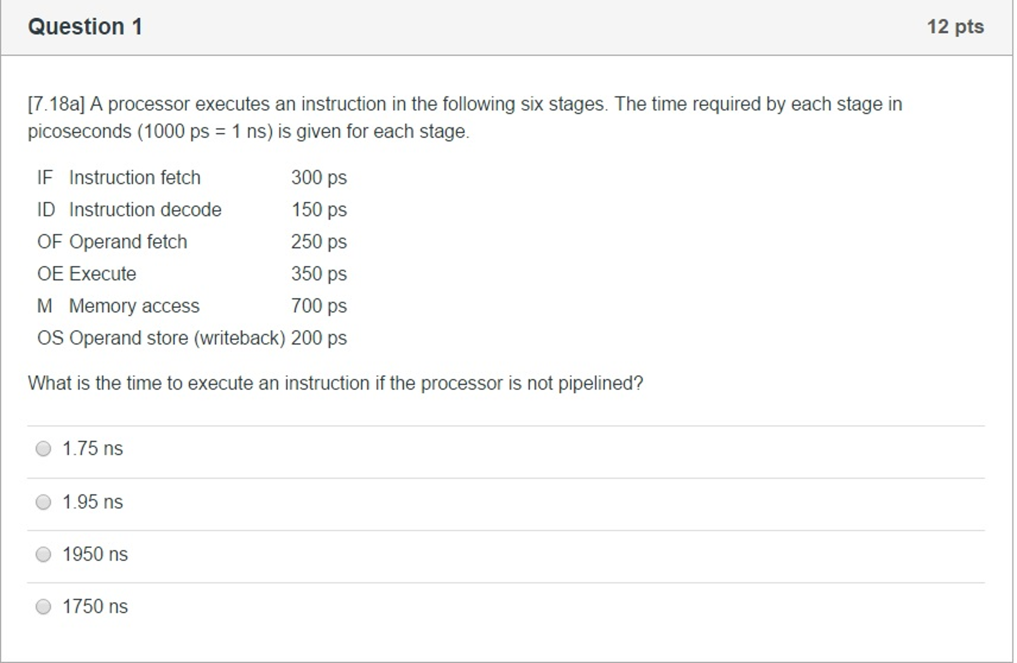 Solved A Processor Executes An Instruction In The Following