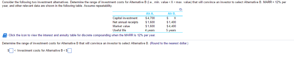 Solved Consider the following two investment alternatives. | Chegg.com