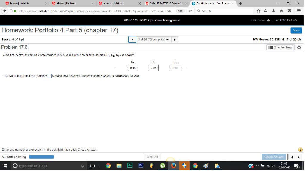 Solved A medical control system has three components in | Chegg.com