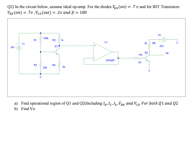 Solved Q2) In the circuit below, assume ideal op-amp. For | Chegg.com