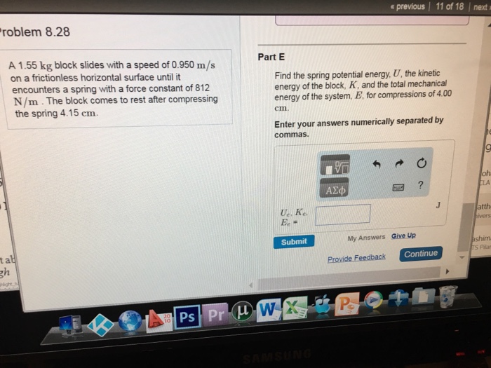Solved Problem 8.28 A 1.55 kg block slides with a speed of | Chegg.com