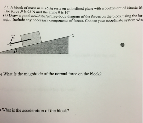 Solved A block of mass m =16 kg rests on an inclined plane | Chegg.com