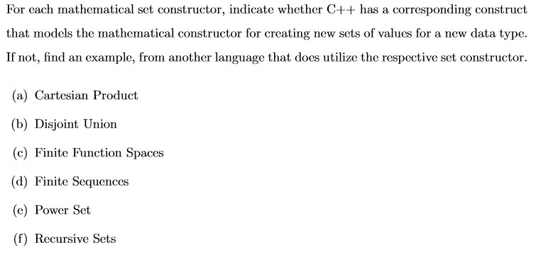 For each mathematical set constructor, indicate | Chegg.com