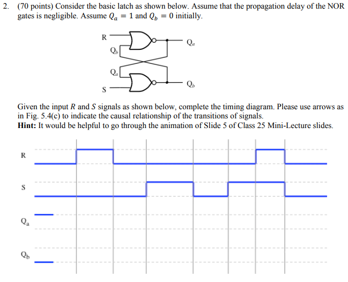 Solved 2. (70 points) Consider the basic latch as shown | Chegg.com