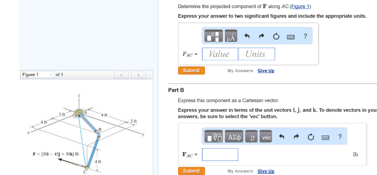 Solved Determine the projected component of F along | Chegg.com