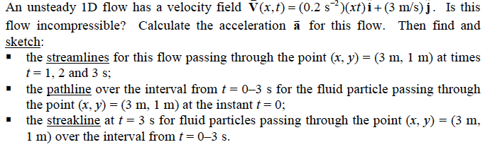 Solved All unsteady ID flow has a velocity field V(x,f) = | Chegg.com