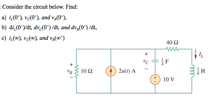 Solved Consider the circuit below. Find: iL(0^+), vC(0^+), | Chegg.com